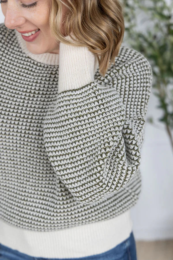 Michelle Mae "Charlotte" Sweater - Olive and Cream - Belle + Bliss Boutique