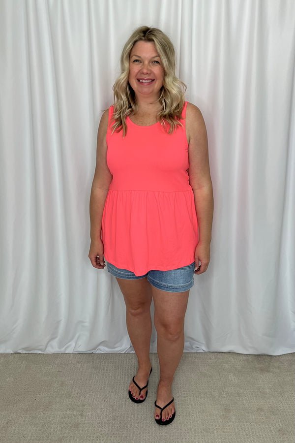 Michelle Mae "Renee" Ruffle Tank Top - Neon Pink - Belle + Bliss Boutique