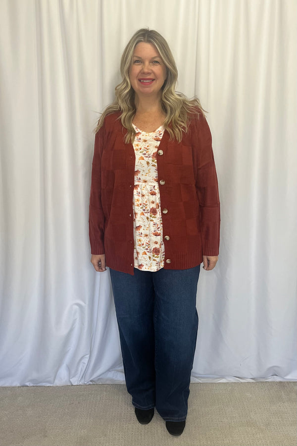 Michelle Mae "Chelsea" Checkered Cardigan - Brick - Belle + Bliss Boutique